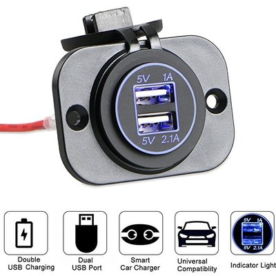 12V 24V for Motorcycle Car +5V 3.1A Green LED Light Dual USB Charger Socket Adapter Power Outlet