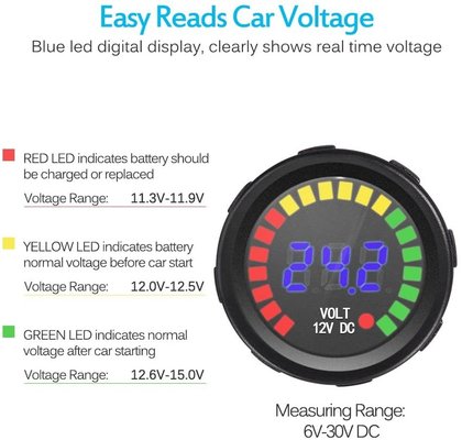 Waterproof Rocker Switch Panel with Fuse, 6 Gang ON-Off Toggle Switch Dual USB Digital Voltmeter and Cigarette Lighter