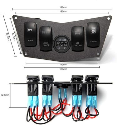 4 Gang 5 Pin Boat Rocker Switch Panel with Fuse ON Off Switch 30V Waterproof Blue LED Light for RV Car Vehicles Truck