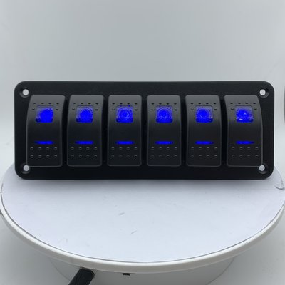6 Gang Blue LED Waterproof Rocker Switch Panel Breakers Car Marine Boat RV 12V-24V