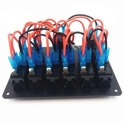 12V-24V Marine Switch Panel Car Marine Boat Circuit Red LED Breaker 6 Gang Panel Laser Pattern