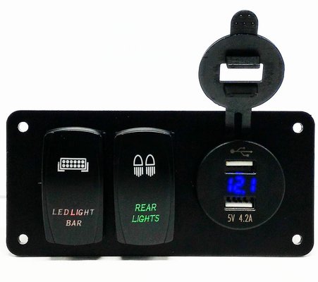 HOT 2 gang Rocker Switch Panel with Dual USB Charger and voltmeter