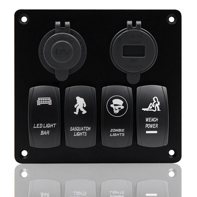Waterproof Auto car RV Marine boat Rocker Switch Panel with Digital Voltmeter 12V Cigarette Socket Double USB charger