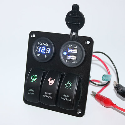 Custom made Auto car marine 3 Gang Rocker Switch Panel with voltmeter and USB socket charger