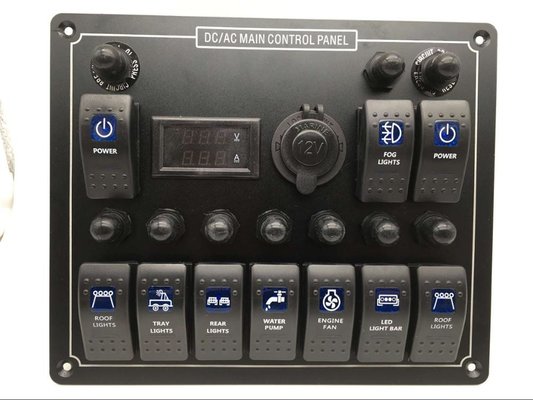 10 Gang Waterproof Car Automatic Boat Marine LED AC/DC Rocker Switch Panel with circuit breaker