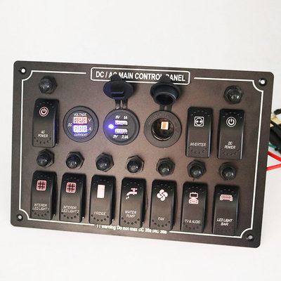 10 Gang Waterproof Car Automatic Boat Marine LED AC/DC Rocker Switch Panel with circuit breaker