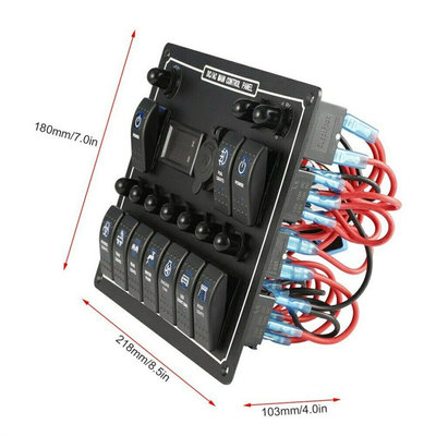 10 Gang Waterproof Auto Boat Marine LED AC/DC Rocker Switch Panel Dual Power