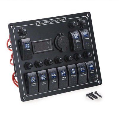 10 Gang Waterproof Car Automatic Boat Marine Fog Lamp Switch Current Voltage Meter