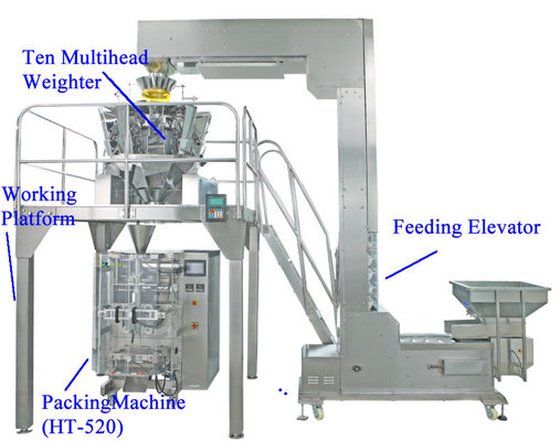 China Popcorn / Snack Food Packaging Equipment With Weigher / Workplatform , Stainless Steel supplier