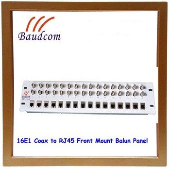75 ohm to 120 ohm converter 16 E1 Coax to RJ45 Front Mount Balun Panel