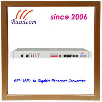 16 E1 to gigabit Ethernet converter with 3 GE ethernet ports + 2 GE SFP slots