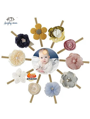 Nylon Infant Accessories Headband Cable Solid Wide Flower Baby Girls Headbands