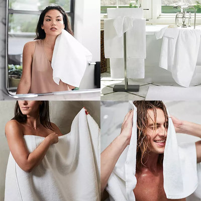 Custom Logo Cotton Bath Towel Sets Premium White  Quick Dry
