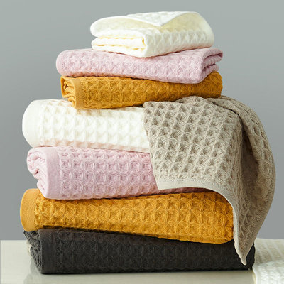 Comfortable Bath Towels 100% Pure Cotton 70x140cm Waffle Plain Hotel Towel Cotton Bath Gift Set