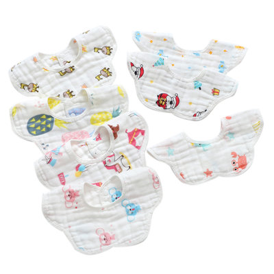 Wholesale custom washable printed plain white cotton muslin bandana baby weaning towel organic bamboo bib