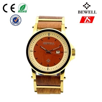 Luxury Men Sport Wood And Steel Watches , Bewell Wooden Watches