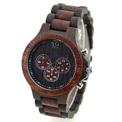 Customized Black And Red Quartz Wood Watch 3 ATM waterproof