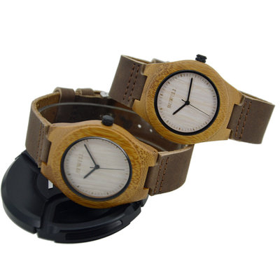 Genuine Leather Band Bamboo Wrist Watch For Men Eco - Friendly