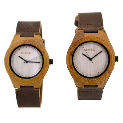 Genuine Leather Band Bamboo Wrist Watch For Men Eco - Friendly