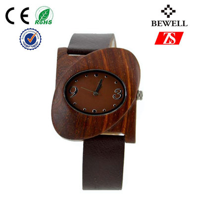 Eco - Friendly Rectangular Face Wooden Ladies Watch With Red Leather Strap