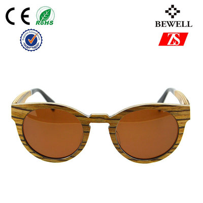 Bewell Round Wooden Sunglasses , 100% Sustainable Frame Wood Zebra Eyewear