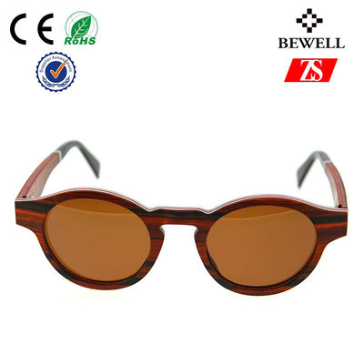 Circle Frame Wooden Sunglasses For Men , Custom Bamboo Sunglasses