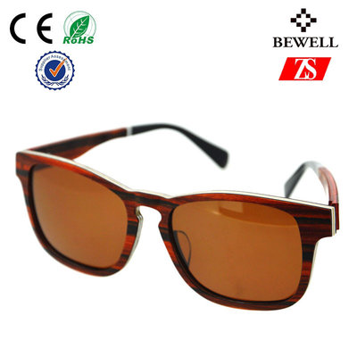 Square Women Wood Frame Sunglasses With Tac Polarized Mirror Lens
