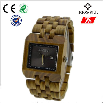 Smooth Surface Wooden Wrist Watch , Square Shape Wood Band Watch