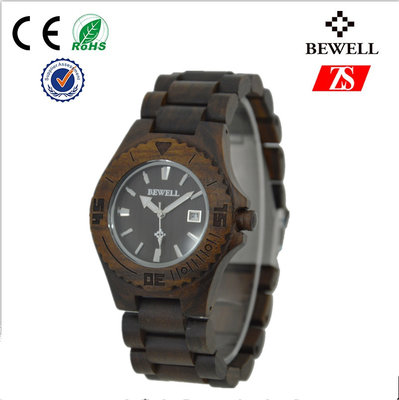 Custom Round Wooden Wrist Watch , Japan Movt Men Wood Watch