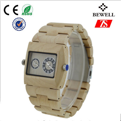 Slingshot Buckle Men Wooden Watches , Maple And Zebra Digital Wood Watch