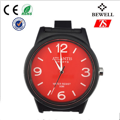 Black And Red Silicone Quartz Watch , Harden Glass Silicon Wrist Watches