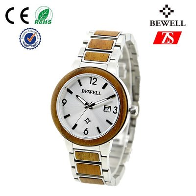 Fashion Unisex Stainless Steel Watches With Koa Wood Band CE  ROHS FSC