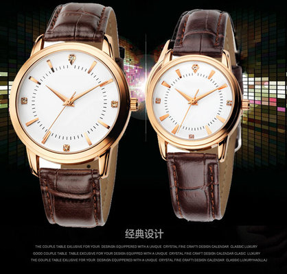 Vogue Couple Lover Stainless Steel Wrist Watches With Leather Strap