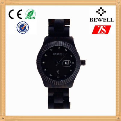 Ladies Bracelet Wooden Wristwatch , Japanese Movement Black Wood Watch