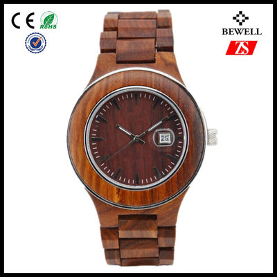 Stainless Steel Bezel Movt Ladies Wooden Watch With Date CE ROHS FSC