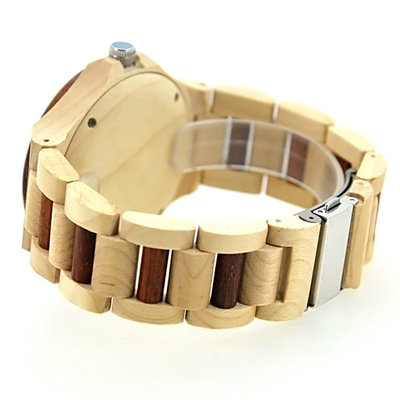 Waterproof Man Wood Wrist Watch , Charming Metal Buckle Wooden Hand Watch