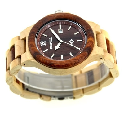 Waterproof Man Wood Wrist Watch , Charming Metal Buckle Wooden Hand Watch