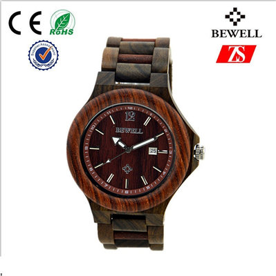 Elegant Natural Wooden Wrist Watch Slingshot Buckle With Japan Quartz Movt