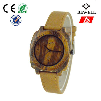 Genuine Leather Band Wooden Wrist Watch For Man , Wooden Mens Watch