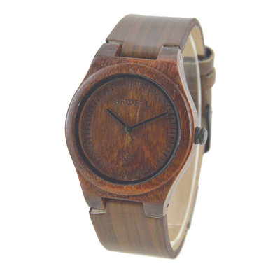 OEM Elegant Men Quartz Wood Watch Mineral Glass With Leather Strap