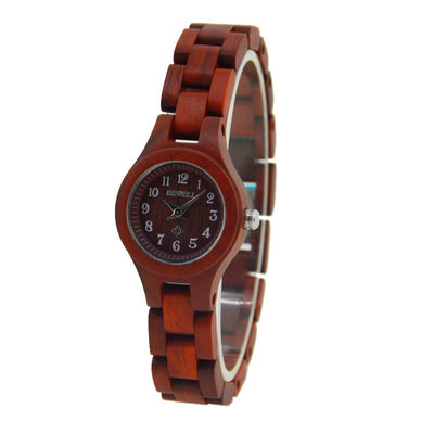 Red Ladies Wooden Watch With Japanese Quartz Movement & Mineral Glass