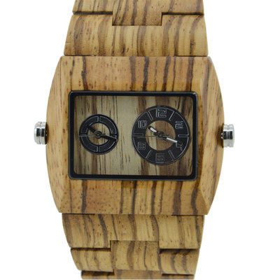 Double Movement Men Wooden Watches Square Cace Bewell Wood Watch