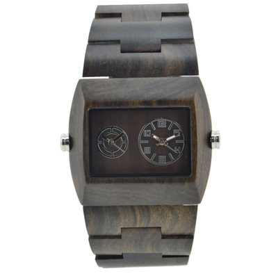 Double Movement Men Wooden Watches Square Cace Bewell Wood Watch