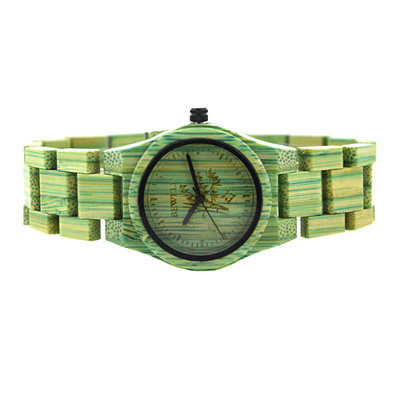 Green Quartz Wooden Wrist Watch / Handmade Bamboo Watches For Lovers