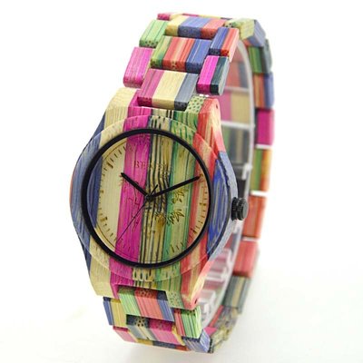 Colorful Handmade Bamboo Wrist Watch For Lovers , Bewell Bamboo Watch