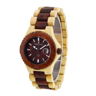 Maple And Red Sandalwood Bewell Wood Watch / Wooden Ladies Watches