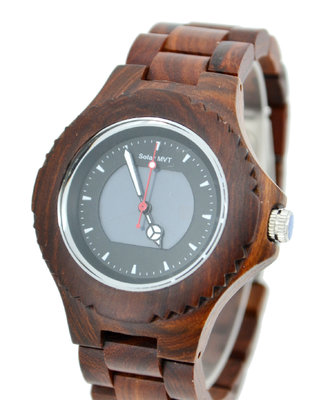 Solar Movement Red Sandawood Wooden Band Watch Fashion Mens Watch
