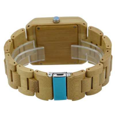Handmade Square Case Carbonized Bamboo Watch With Double Calendar