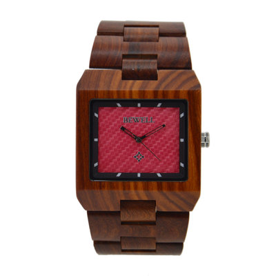 Handmade Square Case Red Sandalwood Watch for Lady In Simple Design