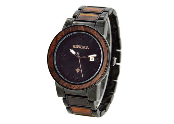 Classic Quartz Mens wood face watch beautiful / eco steel back watches